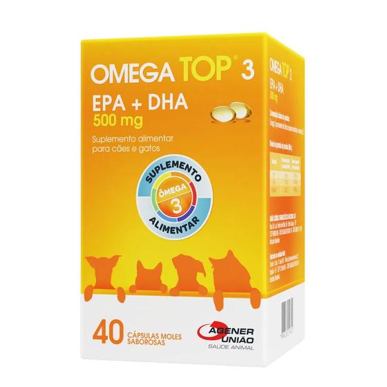 Suplemento Para Cães e Gatos Ômega Top 3 Agener 500mg 40 Capsulas ...