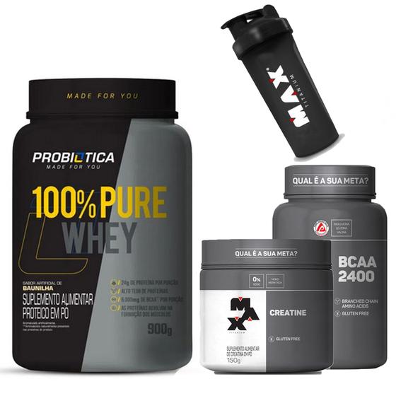 Suplementos Academia Whey Protein Probiotica + Creatina + BCAA - Max ...
