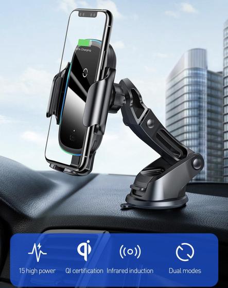 Suporte Carregador Veicular Indução Wireless 15W Fast Charger Carro ...