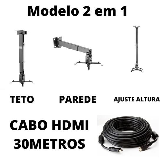 Suporte de Teto ou Parede para Projetor 2 em 1 Com Cabo HDMI 30m - 30 ...