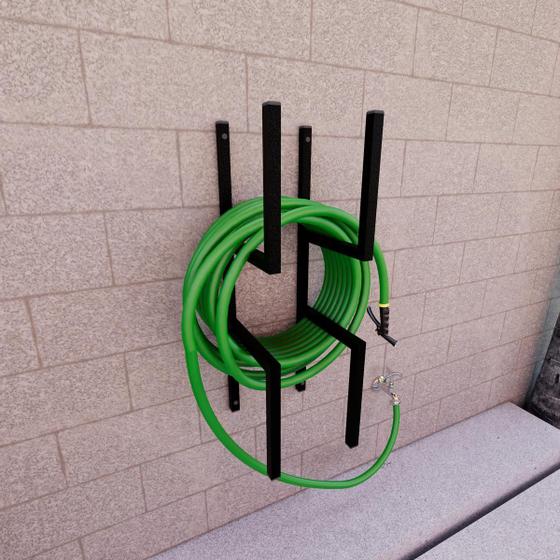 Suporte Enrolador P/ Mangueira Jardim Quintal Preto Fosco - Greni Metais - Enrolador de ...