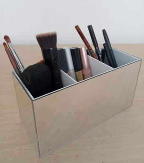 Suporte Multiuso Maquiagem Home Office Acrílico Branco e Espelhado ...