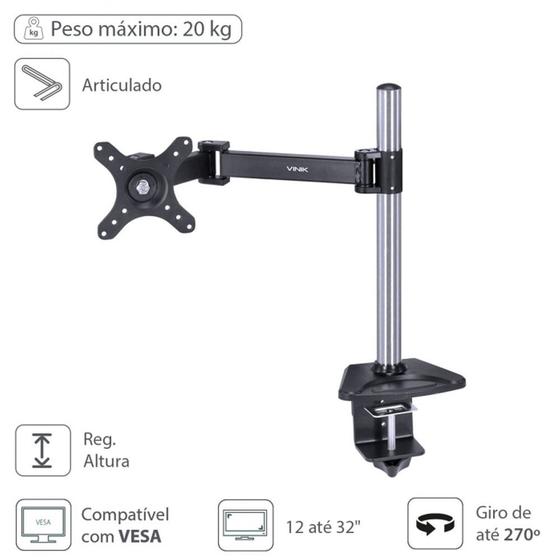 Suporte para Monitor SM330B "12 a 32 " Vinik Articulado Suporta até ...