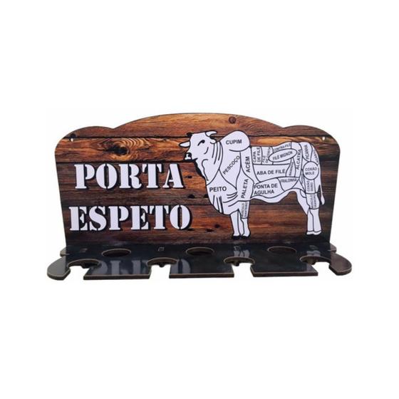 Suporte Porta Espeto Decorativo Madeira Churrasqueira Área de Churrasco ...