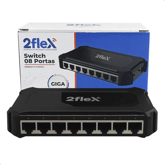 Switch 8 Portas Giga Vlan 2fn10008g 5, 48V/1000 2flex Anatel - 2 FLEX ...