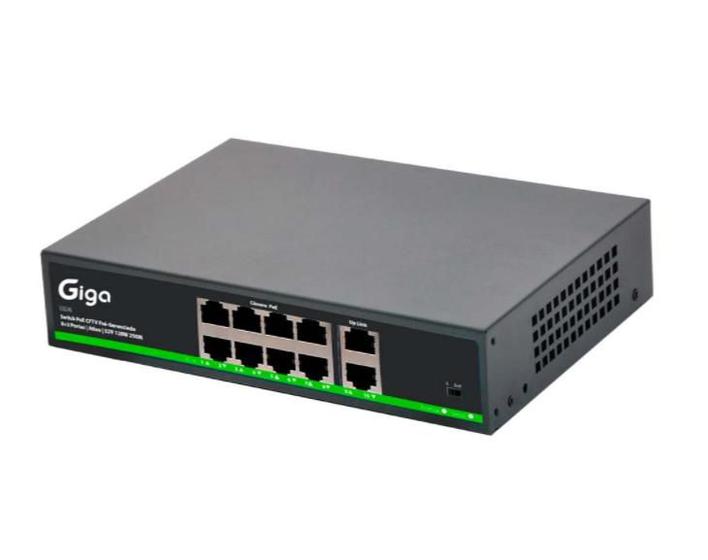 Switch Giga CFTV ATIVO 120W 52VDC 250M 08 POE / 02 UPLINK - GIGA ...