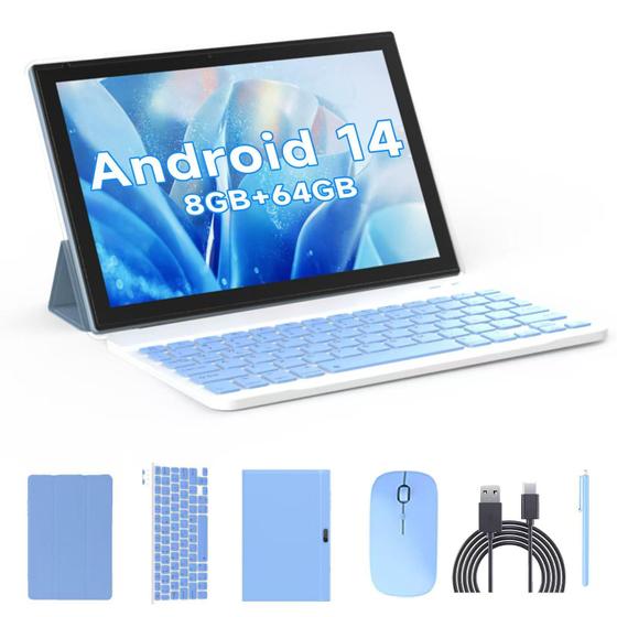 Tablet 2 em 1 ZZB 10.1" Android 14 8GB RAM 64GB Azul + Acessórios ...