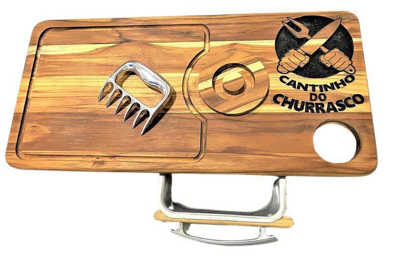 Tabua de Churrasco Com Gaveta E Porta Latas + Garra de Urso - Brazeiro ...