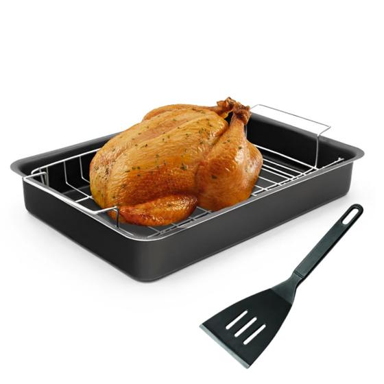Tabuleiro Assadeira de Frango Antiaderente Alta Com Grelha e Espátula ...