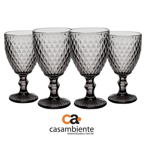 Taça Vidro Água Suco Bico Abacaxi Furta Cor Fume 300ml 4 Uni ...