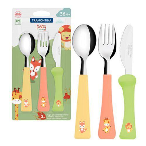 Talheres Baby Infantil Garfo Faca Colher Inox Tramontina - Kit Talher ...