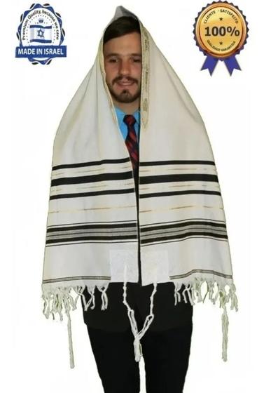 Talit Preto E Dourado 60x180 Cm - Original De Israel - Jerusalém Talit ...