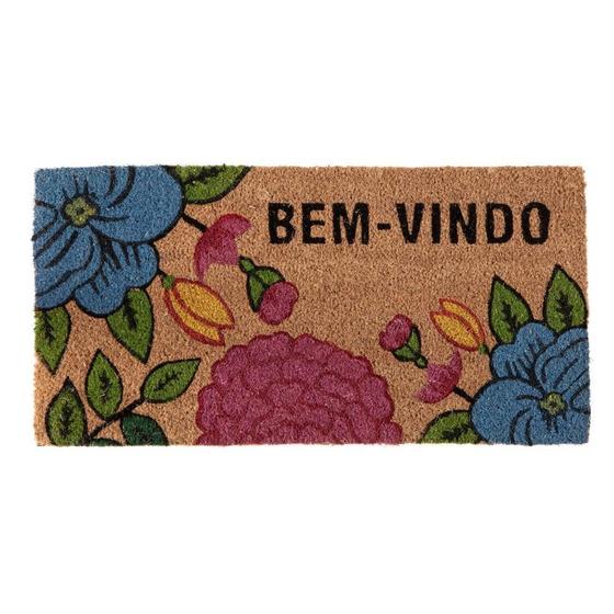 Tapete Capacho Fibra de Côco Flores Coloridas Bem Vindo 30x60cm Corttex ...