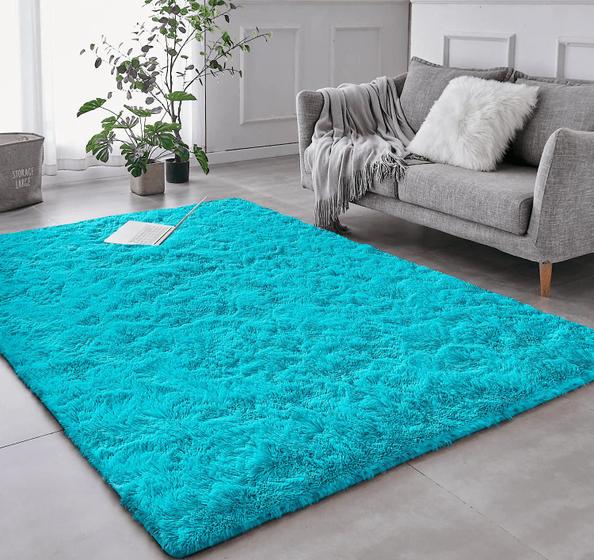 Tapete Pelo Alto Felpudo Peludo Macio Anti Derrapante Alérgico Turquesa ...