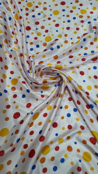 Tecido Cetim Branco Bola Colorida Grande - Nacional - Tecido Cetim ...