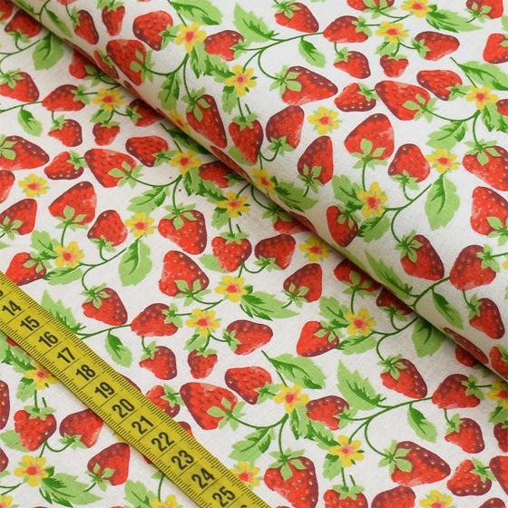 Tecido Estampado para Patchwork - Pomar : Morango Fundo Branco (0,50x1 ...