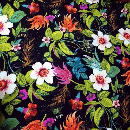 Tecido rayon digital estampado 1,47m folhagem verde c/ fundo preto 22 ...