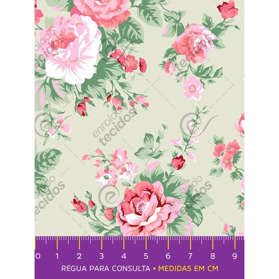 Tecido Tricoline Estampado Floral Rosa Fundo Bege - 1,50m de Largura ...