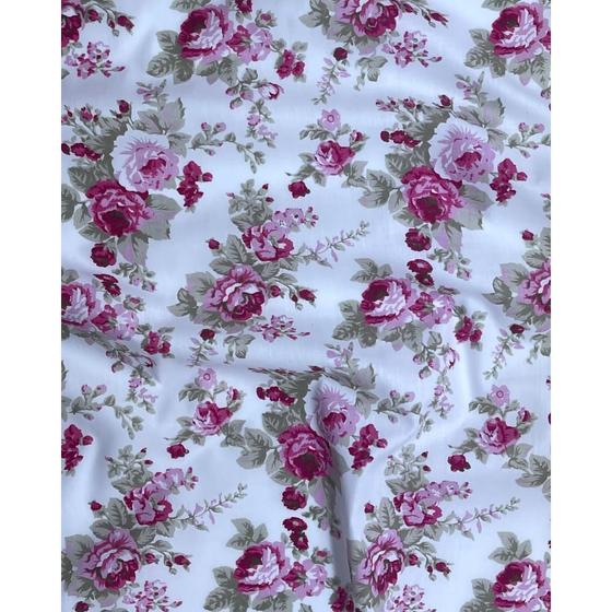 Tecido Tricoline Estampado Floral Rosa Fundo Off White - 1,50m de ...