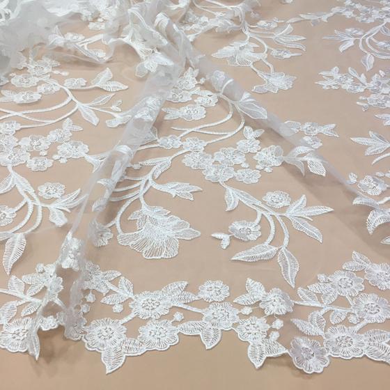 Tecido Tule Bordado Branco Inteiro - Livia Tecidos - Tecido Tule ...