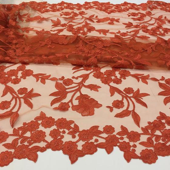 Tecido Tule Bordado Terracota Inteiro - Livia Tecidos - Tecido Tule ...