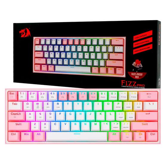 Teclado Bluetooth Gamer Mecanico Fizz Pro Branco e Rosa RGB K616RGB-WP ...