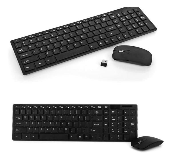 Teclado e Mouse S/ Fio Usb Ergonômico Wireless Preto - RENUX - Kit ...