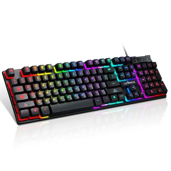 Teclado Gamer com Fio USB Silencioso Ergonômico com Iluminação RGB ...