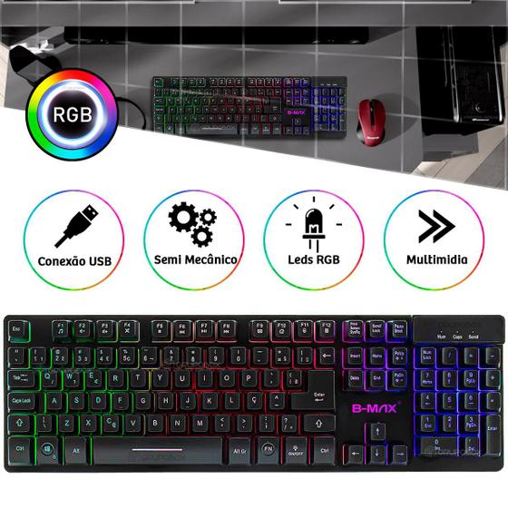 Teclado Gamer Led RGB Computador PC Semi-Mecanico BlackLight - B-max ...