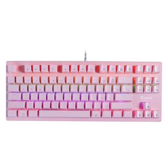 Teclado Gamer Mecânico Rosa Profissional Premium Iluminação LED Rainbow ...
