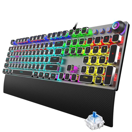 Teclado Mecânico Gamer RGB Anti-Ghosting 100% Teclas, Switch Blue ABNT ...