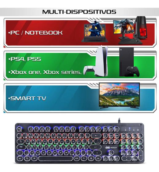 Teclado Mecânico Switch Gamer Ergonômico Led Rainbow Multimidia Teclas ...