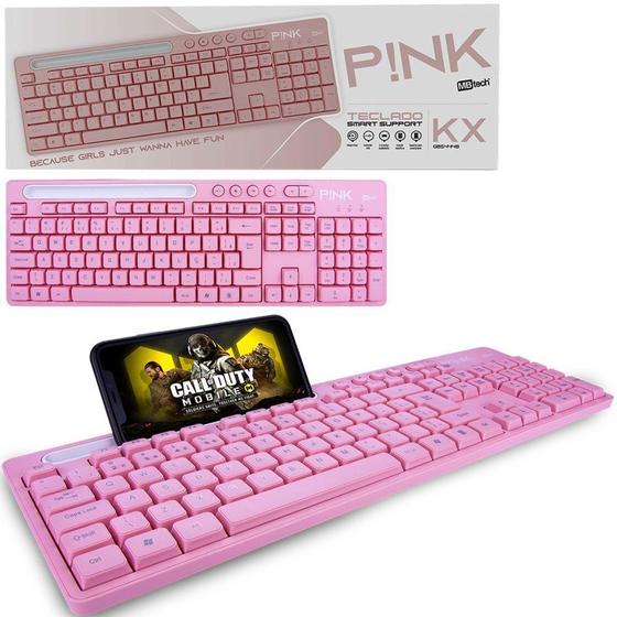 Teclado Rosa MultimídiaSuporte p/ tablet Celular ABNT2 Numérico Teclado ...