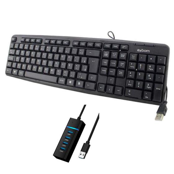 Teclado Usb ABNT 2 português Brasil Com HUB USB 3.0 4 Portas - Exbom ...