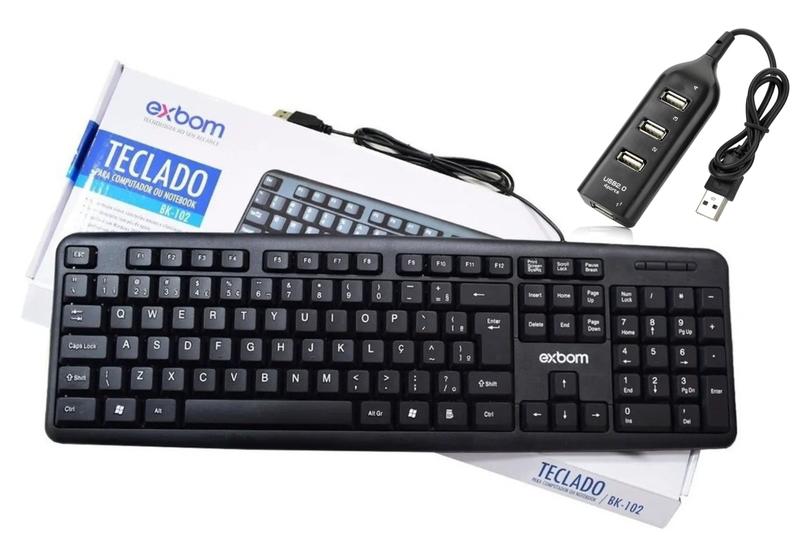 Teclado USB para Computador PC Notebook português Brasil Com HUB USB 2. ...