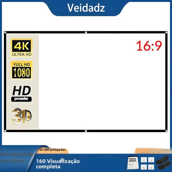 Tela de Projetor Portátil Dobrável - 60 a 200 Polegadas - Alta ...