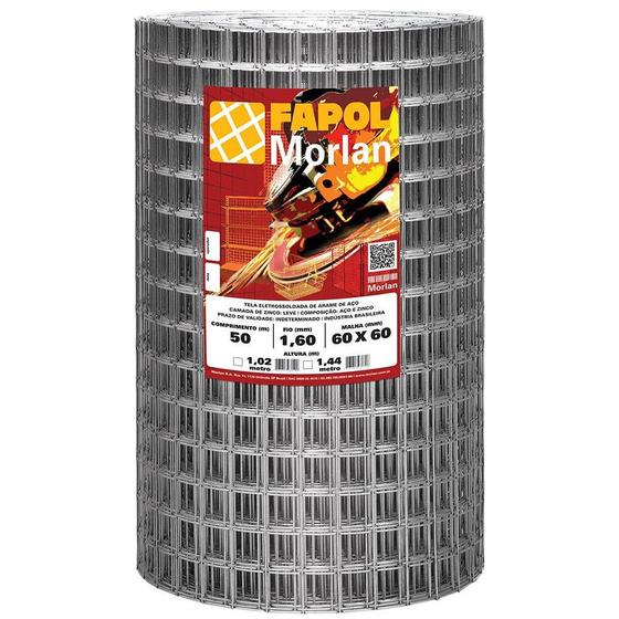 Tela Soldada Fapol 60 x 60mm 1,60mm 1,02 x 25 Metros para Co - MORLAN ...