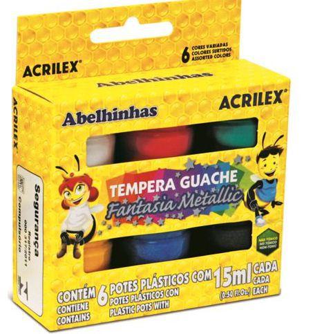 Tempera Guache Fantasia Metallic - 6 unid - Acrilex - 1 - Tinta Guache ...