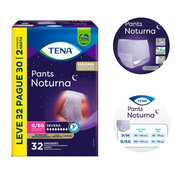 Tena Pants Noturna, Roupa Íntima para Incontinência Urinária, G/EG - 32 unidades - Roupa Íntima ...