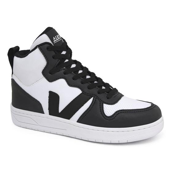 Tênis Bota Cano Alto Academia ALKS Masculino Feminino Preto/Branco ...