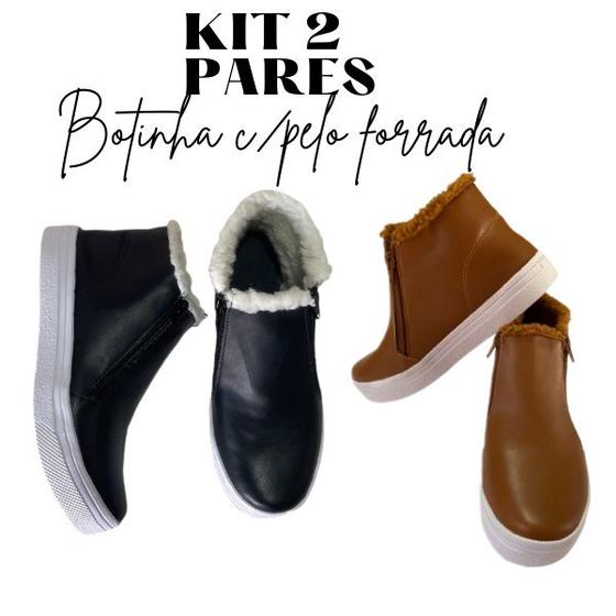Tênis Botinha Feminino com pelo Forrada KIT 2 PARES - Kokota Mania ...