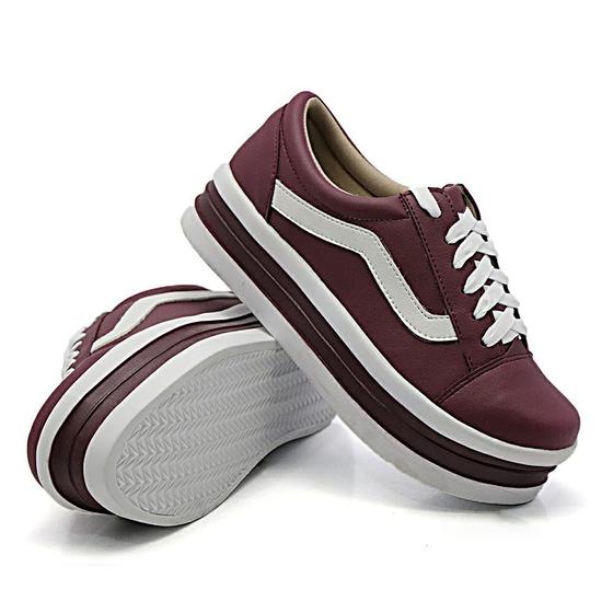 Tenis Casual Amanda Block Detalhe Listra Lateral e Sola Alta Reta ...