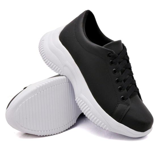 Tenis Chunky Amanda Block Liso com Sola Alta Detalhada Macia e Cadarço ...