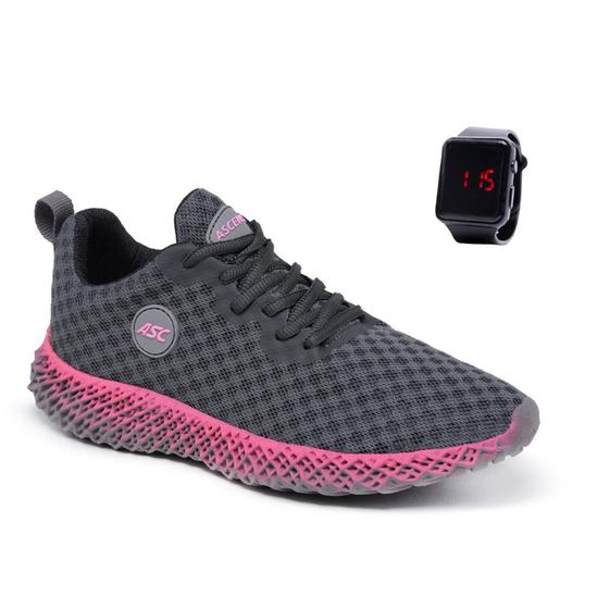 Tênis Feminino para Todas as Ocasiões Cinza e Rosa + Relógio (53103 ...