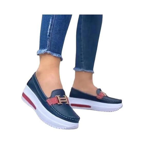 Tênis Femininos Casuais De Couro PU À Prova D'água, Com Bico Redondo ...