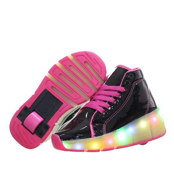 Tênis Patins Led Preto Pink Com Rodinha Infantil Feminino Meninas ...