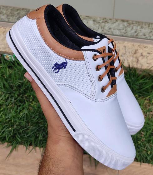 Tênis Polo Wear Masculino Branco e Caramelo - Tênis Masculino ...