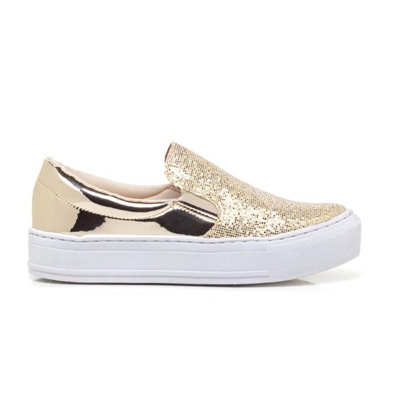 Tênis Slip On Feminino Plataforma Calce Fácil Dourado TPU - Florim ...