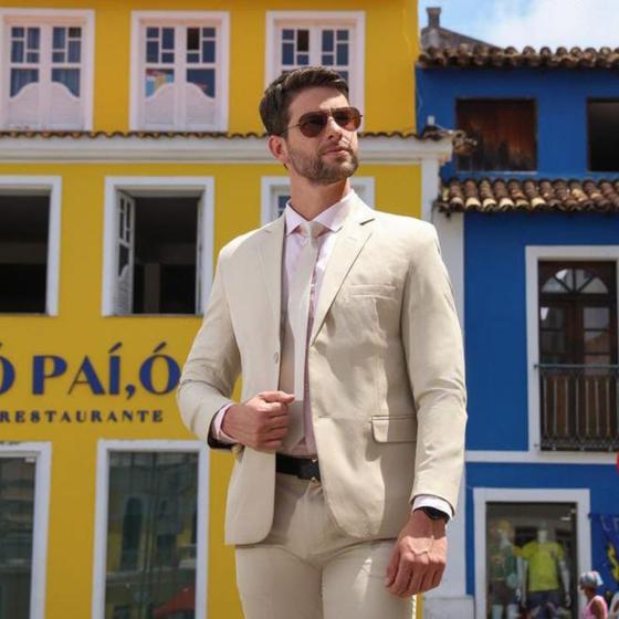Terno/Costume Slim Fit Gabardine - Bege - Via Do Terno - Terno Masculino - Magazine Luiza