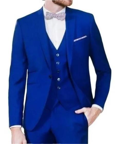 Terno Oxford Slim Completo Azul Royal + Colete Social Terra Forte ...
